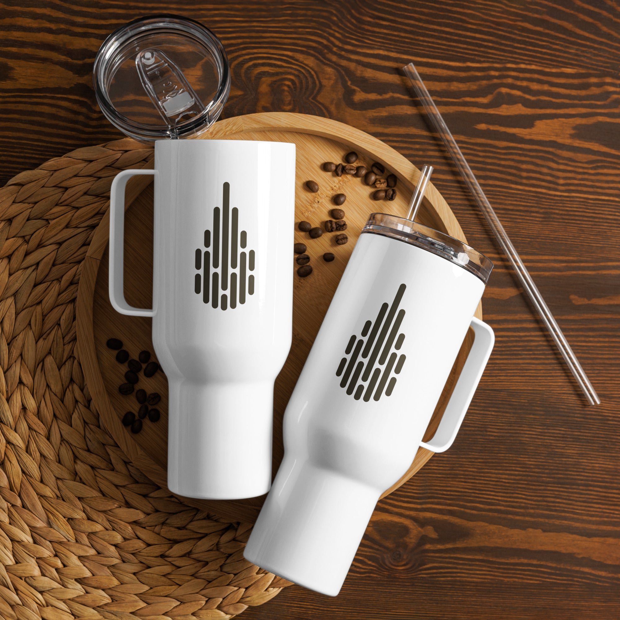 dsp.coffee logo travel mug with a handle